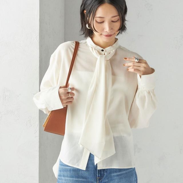 シップス（SHIPS）/〈手洗い可能〉シアー リボン タイ ブラウス