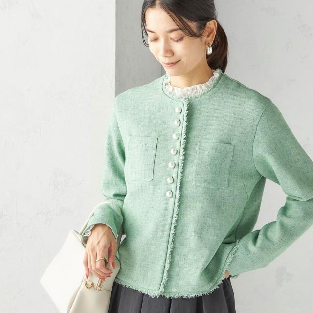 シップス（SHIPS）/〈手洗い可能〉ストレッチ ツイード パール ボタン ジャケット