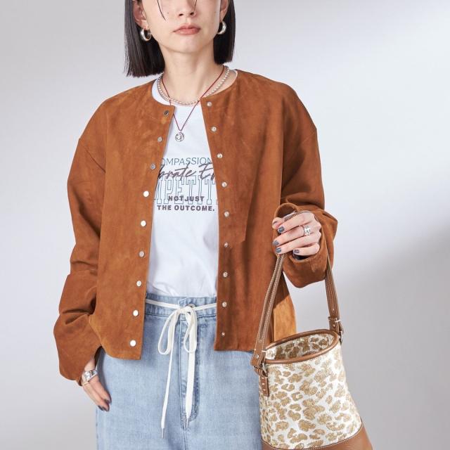 シップス（SHIPS）/ゴート スエード ノーカラー ブルゾン