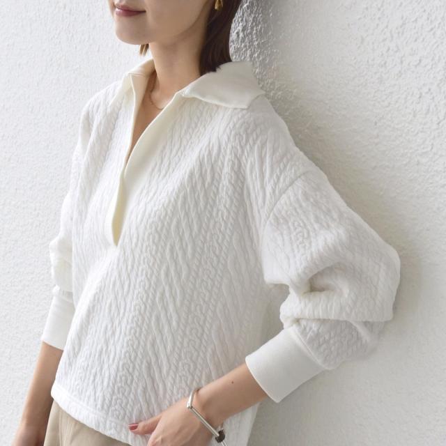 シップス（SHIPS）/【WEB限定】〈手洗い可能〉ケーブル ジャージー ポロ プルオーバー