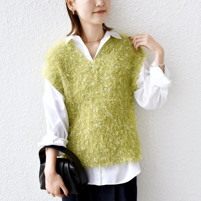 シップス（SHIPS）/【WEB限定】〈手洗い可能〉チュール フェザー MIX ニット ベスト