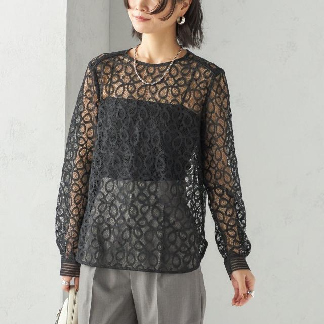 シップス（SHIPS）/トゥワール コード レース ブラウス（ブラック）