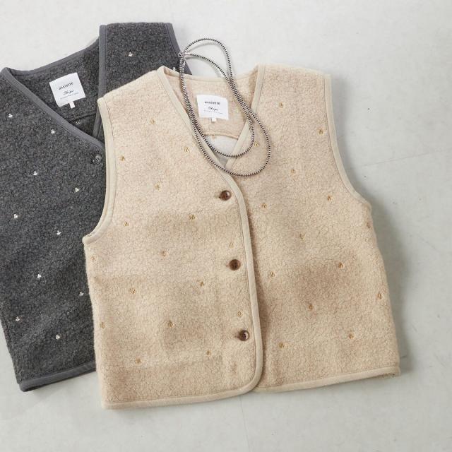 シップス（SHIPS）/【SHIPS別注】assiette:ウール混 ボア 刺繍 ベスト