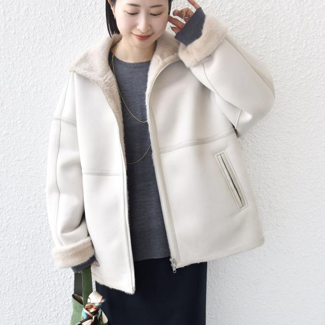 シップス（SHIPS）/フェイク ムートン ジップ コート