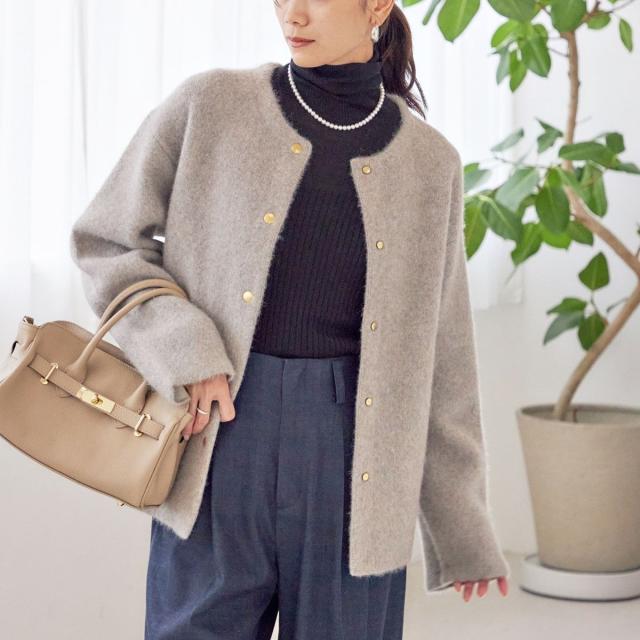 シップス（SHIPS）/フォックス ブレンド ノーカラー ニット コート