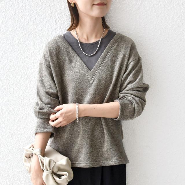 シップス（SHIPS）/〈手洗い可能〉レイヤード デザイン ラメ メランジ 裏毛 プルオーバー