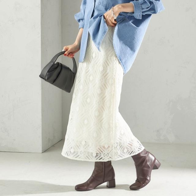 シップス（SHIPS）/〈手洗い可能〉ラッセル レース ウエスト ギャザー タイト スカート