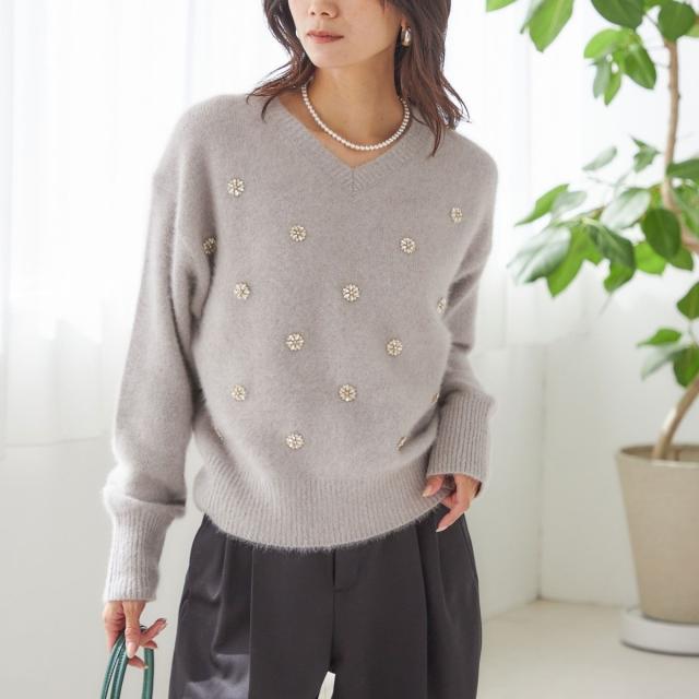 シップス（SHIPS）/〈手洗い可能〉フォックス ビジュー Vネック ニット