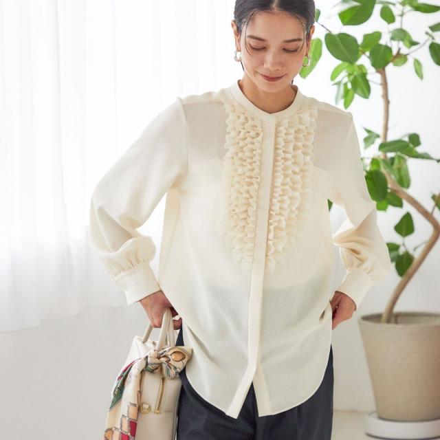 シップス（SHIPS）/〈洗濯機可能〉ポリエステル カルゼ フリル ブラウス