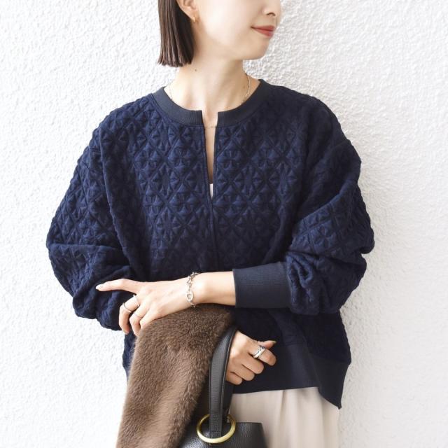 シップス（SHIPS）/【WEB限定】〈手洗い可能〉キルティング ジャカード キーネック プルオーバー