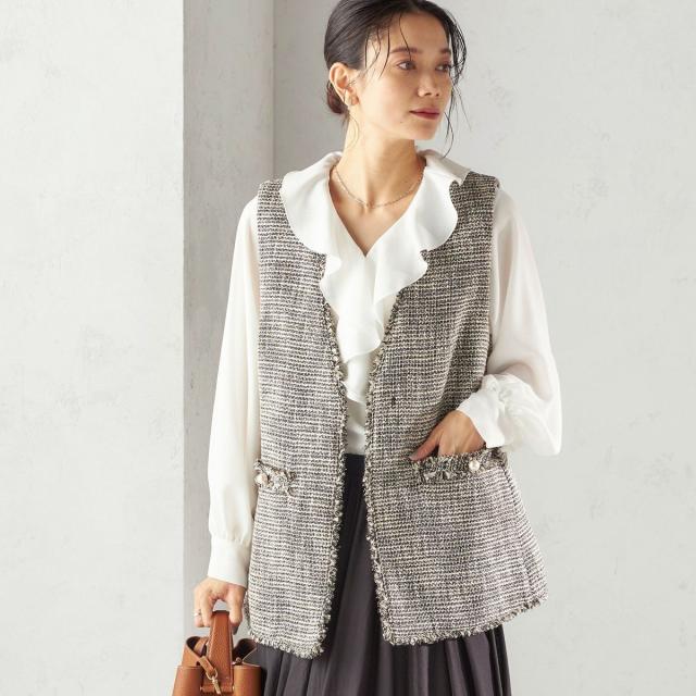 シップス（SHIPS）/トライスピン 杢 ツイード カラーレス ジレ（セレモニー対応可）