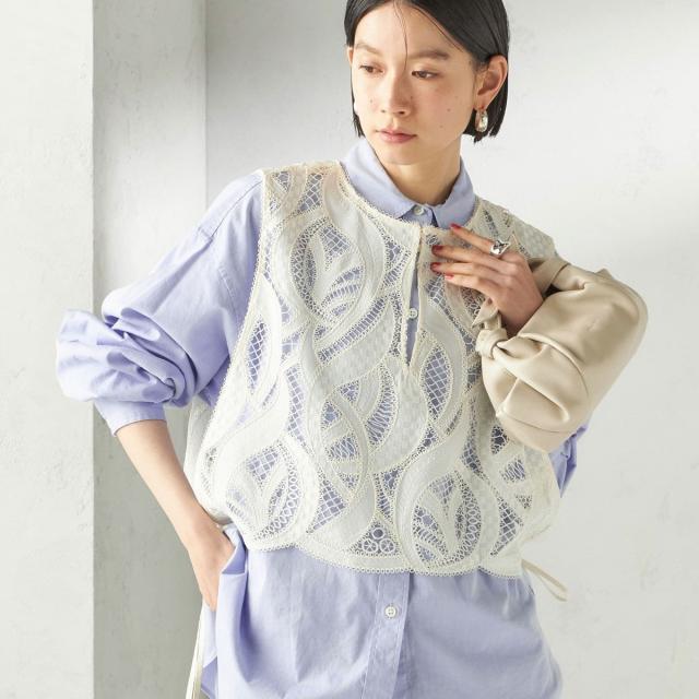 シップス（SHIPS）/《予約》〈手洗い可能〉刺繍 スカラップ レース ノースリーブ プルオーバー