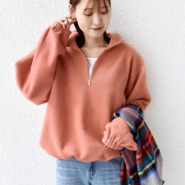 【NEW】シップス（SHIPS）/〈洗濯機可能〉フリース 裾 ドロスト ハーフ ジップ プルオーバー