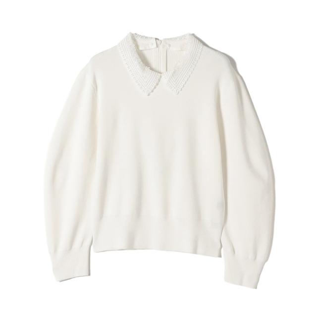 【NEW】シップス（SHIPS）/SHIPS Primary Navy Label:〈手洗い可能〉シルク混 レース 襟 プルオーバー