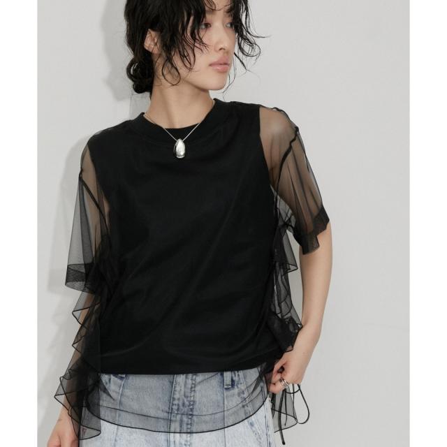 アダムエロペ（ADAM ET ROPE’）/【再入荷・洗える・サステナブル】ギャザーチュールトップス