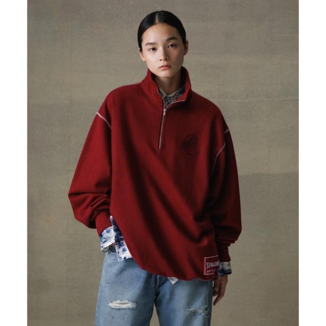 アダムエロペ（ADAM ET ROPE’）/《別注》【SPALDING/スポルディング】EMBROIDERY HALF ZIP POLO SWE