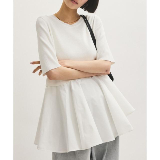 アダムエロペ（ADAM ET ROPE’）/ペプラムコンビハーフスリーブニット