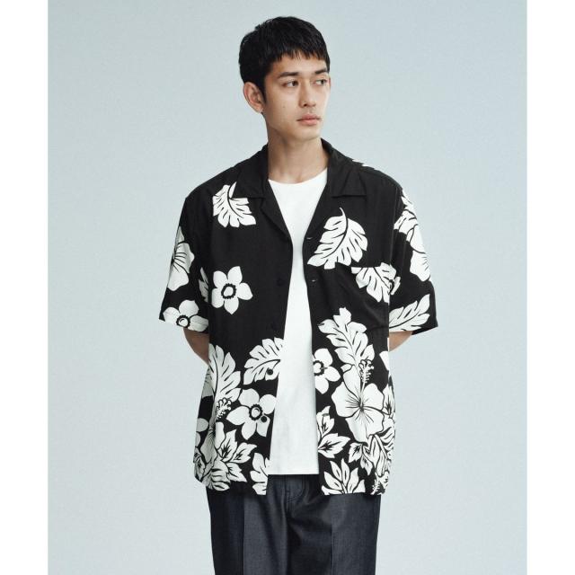 アダムエロペ（ADAM ET ROPE’）/《BLACK&WHITE》ボックスシルエット アロハ シャツ