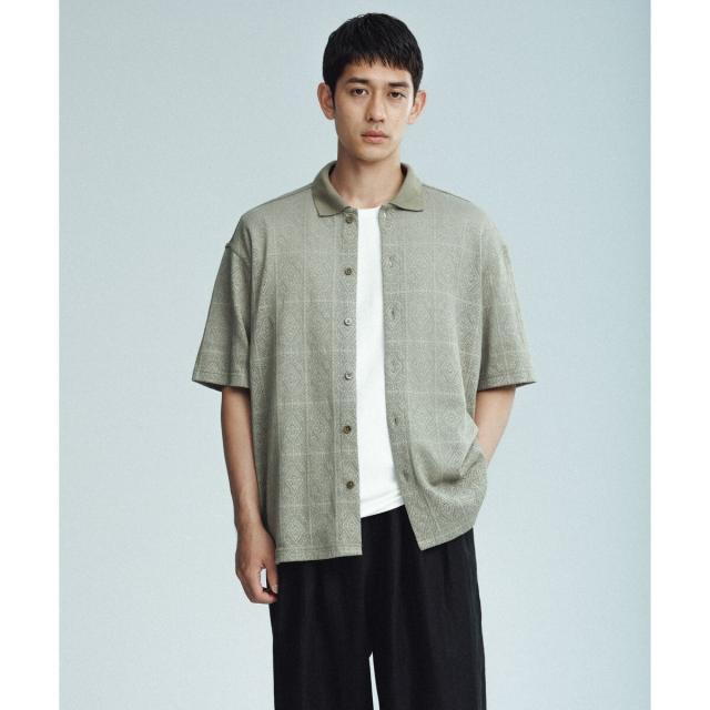 アダムエロペ（ADAM ET ROPE’）/メッシュジャガード ボックスシルエット ニットポロ / ロングシーズン着用可能