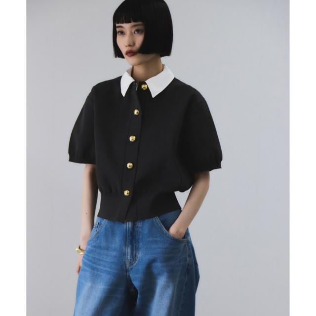 アダムエロペ（ADAM ET ROPE’）/【サステナブル】カラー付きハーフスリーブカーディガン