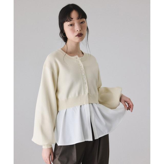 アダムエロペ（ADAM ET ROPE’）/【サステナブル】フレアヘムシャツコンビカーディガン