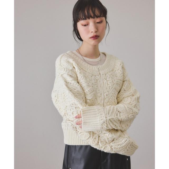 アダムエロペ（ADAM ET ROPE’）/コードレースパターンニットカーディガン