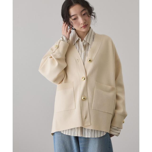 アダムエロペ（ADAM ET ROPE’）/【サステナブル】ロゴボタンミドルカーディガン