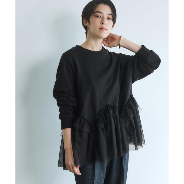 イエナ（IENA）/BLACK チュールフリルスウェット