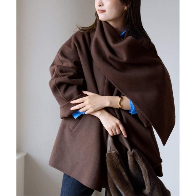 スローブ イエナ（SLOBE IENA）/《ストール付き》SUPER140 ダブルフェイスノーカラーコート・ストール