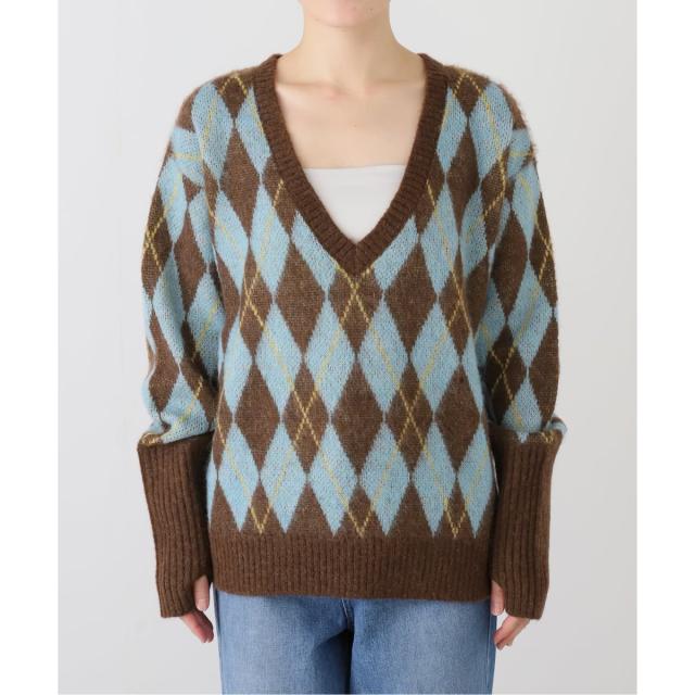 スローブ イエナ（SLOBE IENA）/モヘヤMIXアーガイルVネネックニット