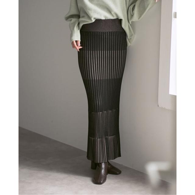 ノーブル（Noble）/《追加》【洗える】ランダムバイカラーリブニットスカート