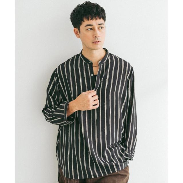 エディフィス（EDIFICE）/ストライプ ドレーピー 8分袖 バンドカラープルオーバーシャツ