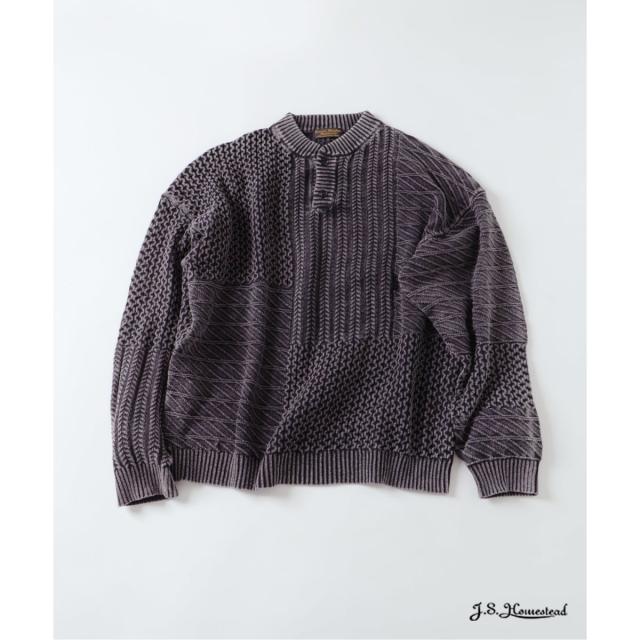 J．S．ホームステッド（J．S．stead）/J．S．stead / ストーン ウォッシュ ケーブル ヘンリーネック ニット