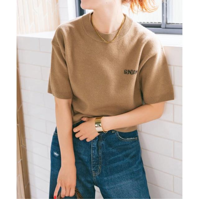 スピック＆スパン（Spick and Span）/ロゴジャガードハーフスリーブニット