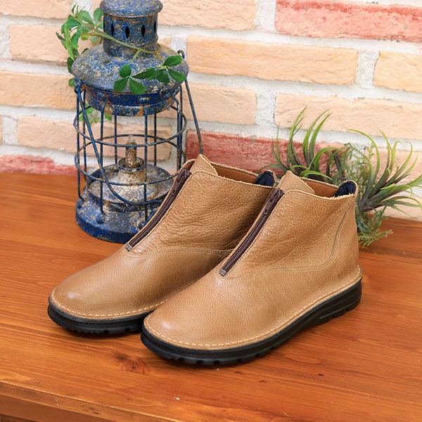 JS ハートレーベル/オトナ レザー センタージップ ショートブーツ