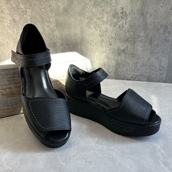 JS ハートレーベル（JS Heartlavel）/厚底 日本製 本革 アンクルストラップサンダル