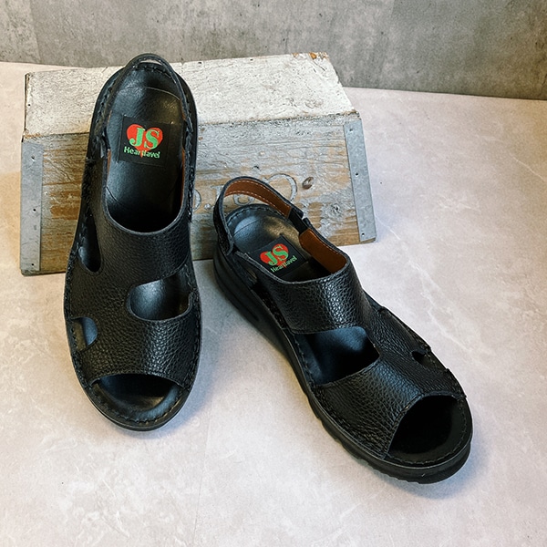 JS ハートレーベル（JS Heartlavel）/本革 日本製 幅広 軽量 バックストラップサンダル