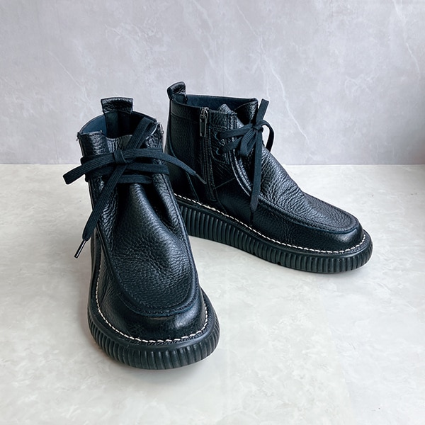 JS ハートレーベル（JS Heartlavel）/【25秋冬新作】幅広ボリュームソール ワラビー風レザーブーツ 日本製