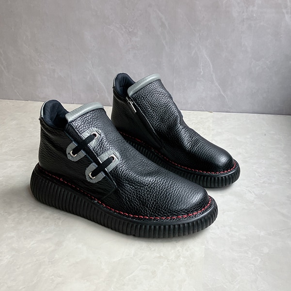 JS ハートレーベル（JS Heartlavel）/【25秋冬新作】幅広ボリュームソール配色デザインサイドゴア レザーブーツ 日本製