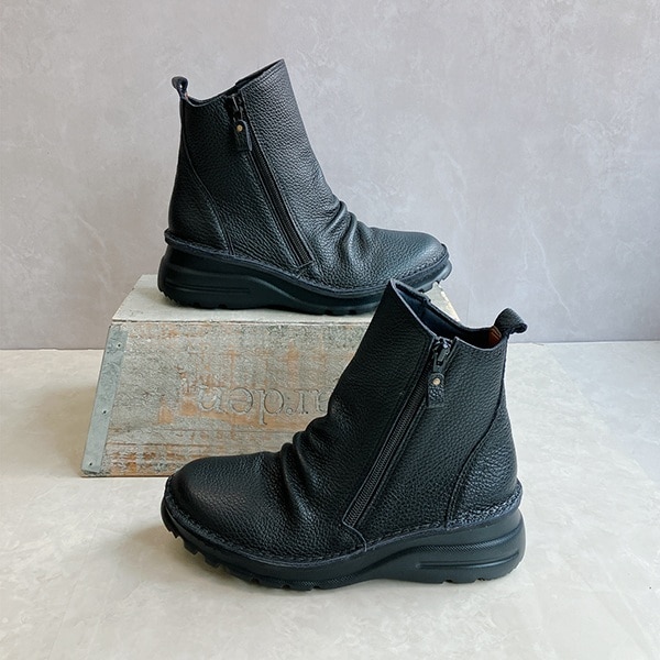 JS ハートレーベル（JS Heartlavel）/【25秋冬新作】軽量 幅広レザー ダブルファスナー シャーリングブーツ 日本製