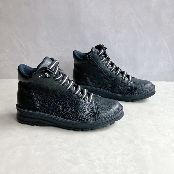 JS ハートレーベル（JS Heartlavel）/【25秋冬新作】軽量 レザー ストレッチレースアップハイカットスニーカー 日本製