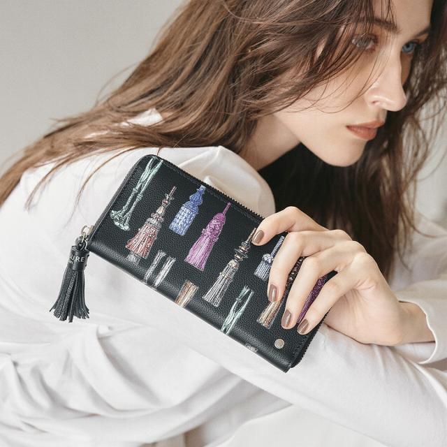 トプカピ（TOPKAPI）/シュリンクレザー タッセル プリント ラウンド 長財布