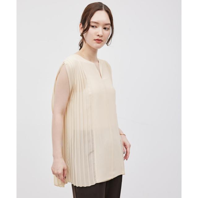 ロペ（ROPE’）/プリーツノースリーブブラウス（バイカラー／無地）【メディア掲載】