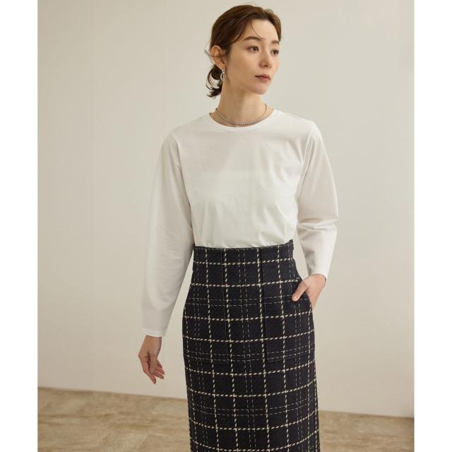 ロペ（ROPE’）/【洗える】コットンプレーティング天竺カーブスリーブカットソー