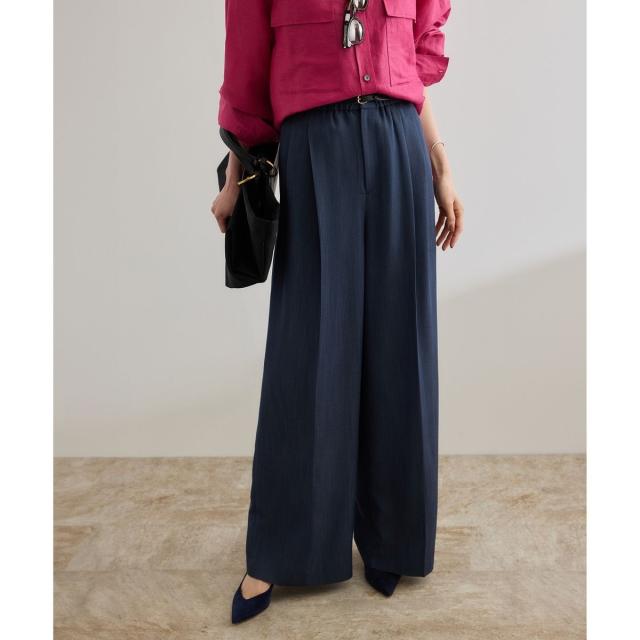 ロペ（ROPE’）/【洗える・カセット服・新色追加】バックサテンイージーワイドパンツ/お仕事・通勤・セットアップ対応