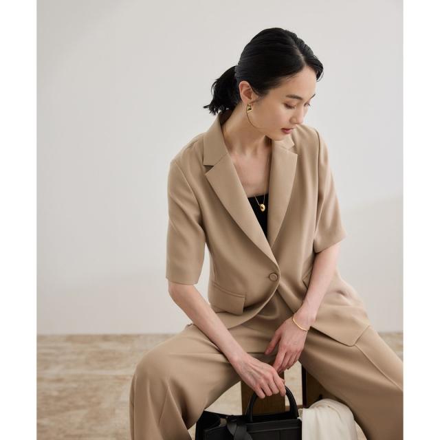 ロペ（ROPE’）/【洗える・カセット服・新色追加】トリアセバックサテン ハーフスリーブジャケット/セットアップ対応