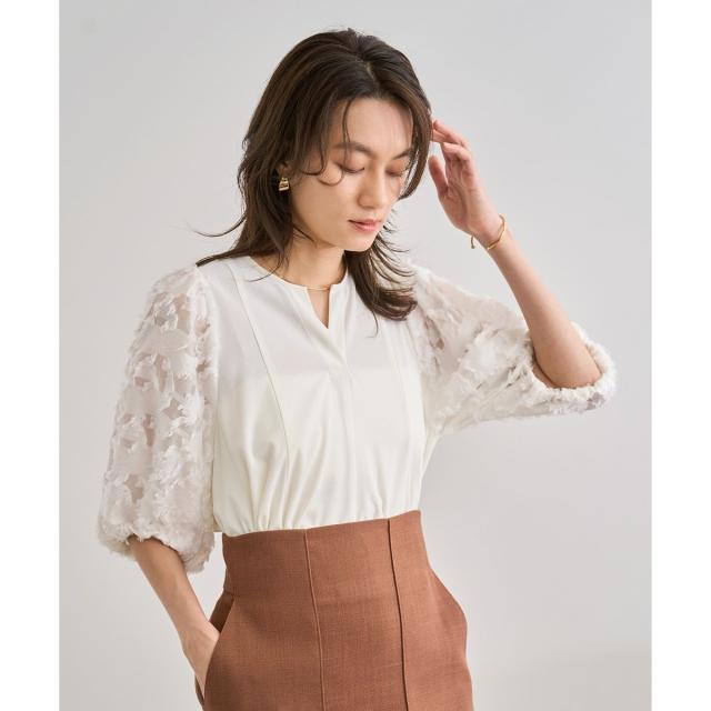 ロペ（ROPE’）/ジャガードスリーブコンビブラウス/イージーケア