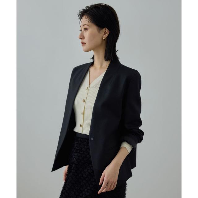 ロペ（ROPE’）/ウール混ノーカラージャケット(無地/ヘリンボーン)/セットアップ対応