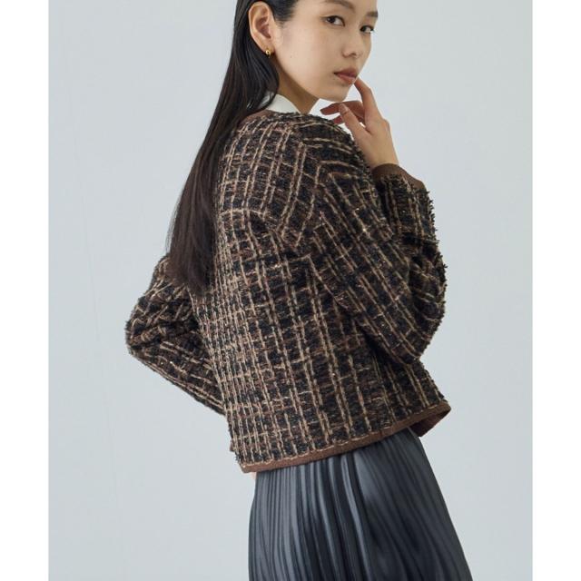 ロペ（ROPE’）/ツイードZIPノーカラーカーディガン/イージーケア