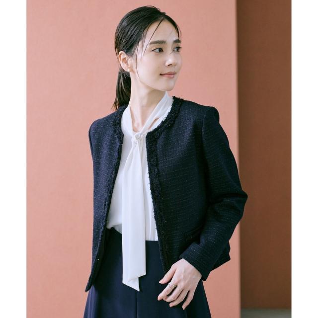 ロペ（ROPE’）/ミックスツイードノーカラージャケット/セットアップ対応・25AW